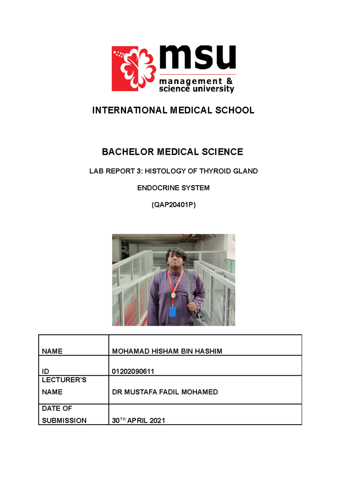 LAB 3 - Okay - INTERNATIONAL MEDICAL SCHOOL BACHELOR MEDICAL SCIENCE ...