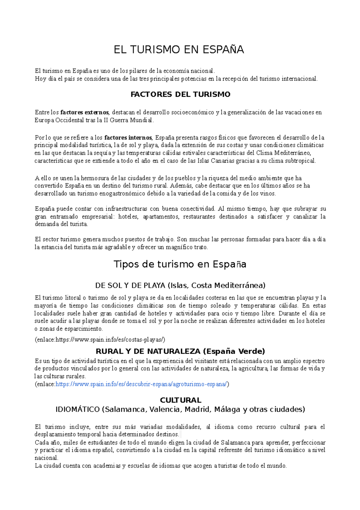 EL Turismo EN España - EL TURISMO EN ESPAÑA El turismo en España es uno ...