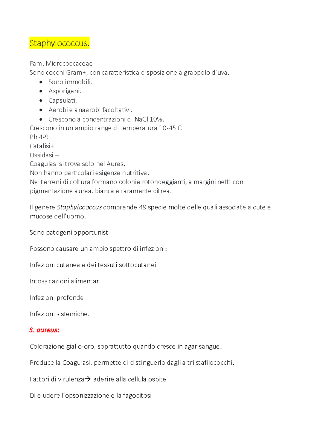 Stafilococchi - Staphylococcus. Fam. Micrococcaceae Sono cocchi Gram+, con cara2eris4ca ...