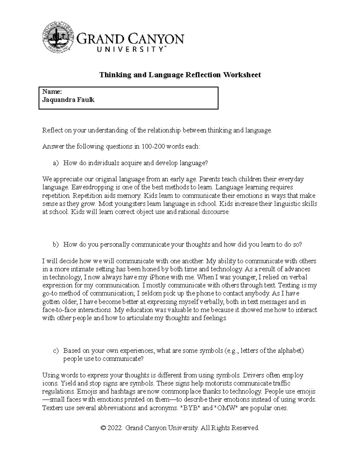 Jaquandra F Topic 5 Thinkingand Language Reflection Worksheet ...