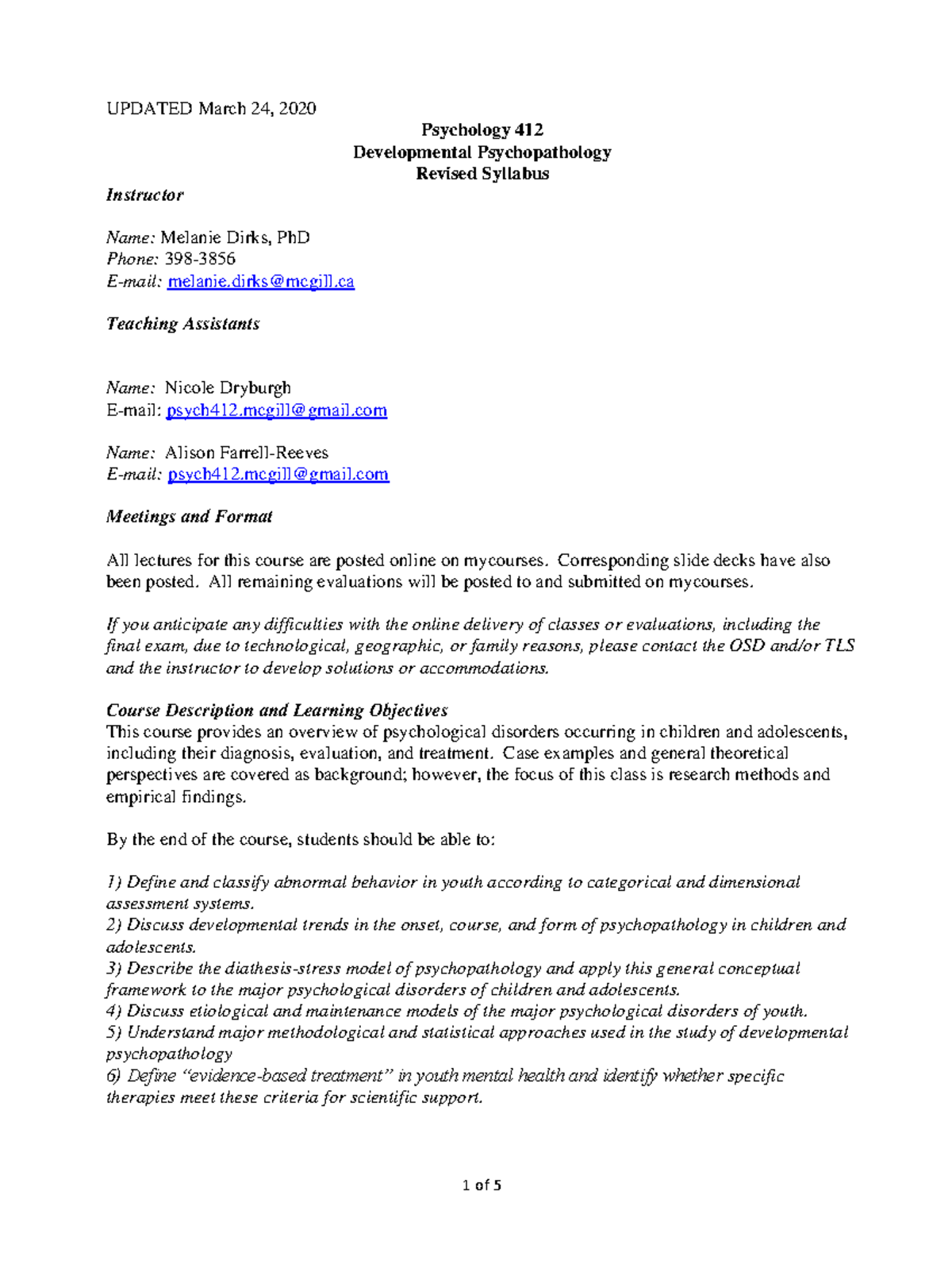 Syllabus Psyc 412 Winter 2020 Revised - Warning: TT: undefined function: 32 UPDATED March 24 ...