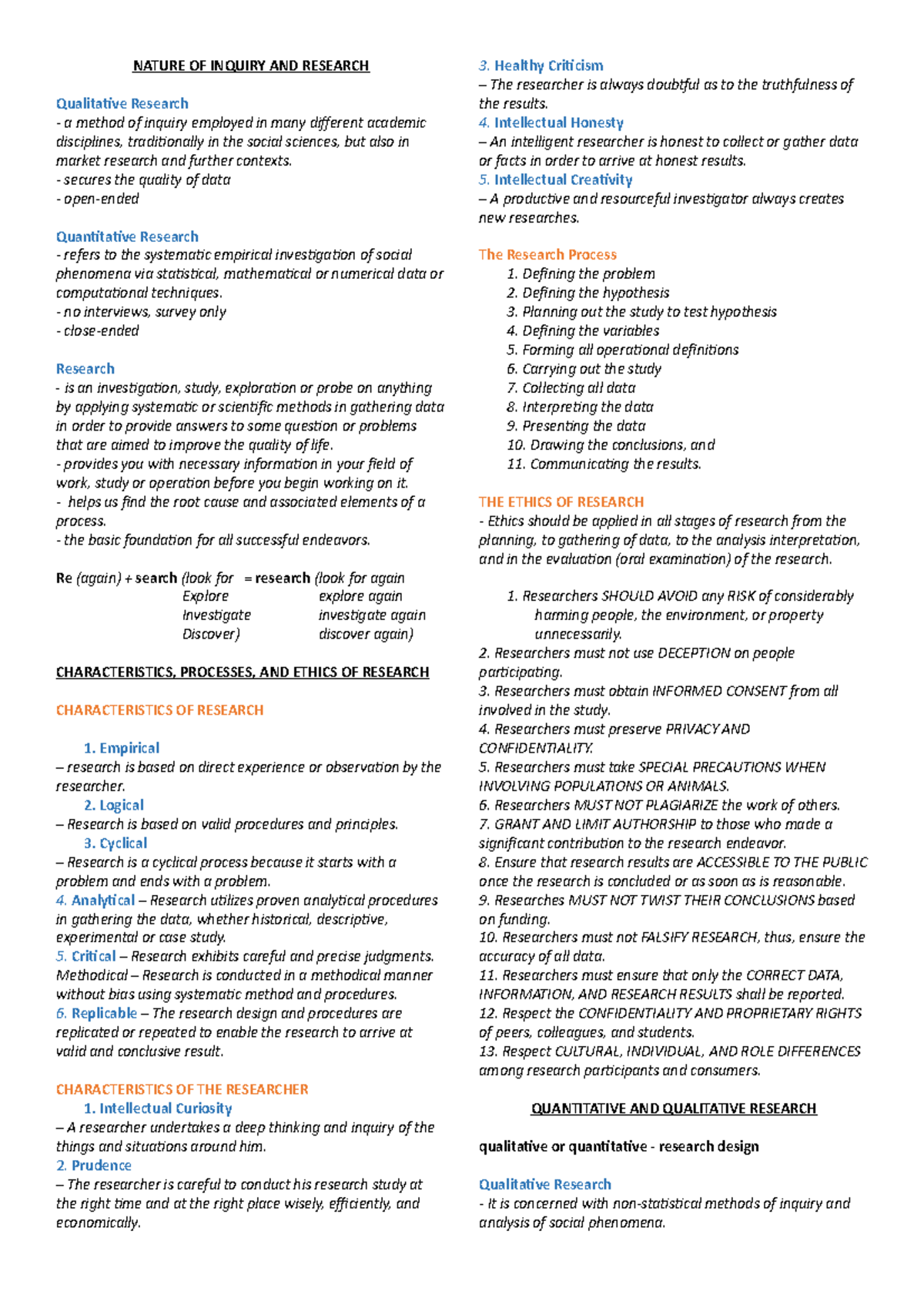 PR1 PRE Midterms Reviewer - NATURE OF INQUIRY AND RESEARCH Qualitative ...