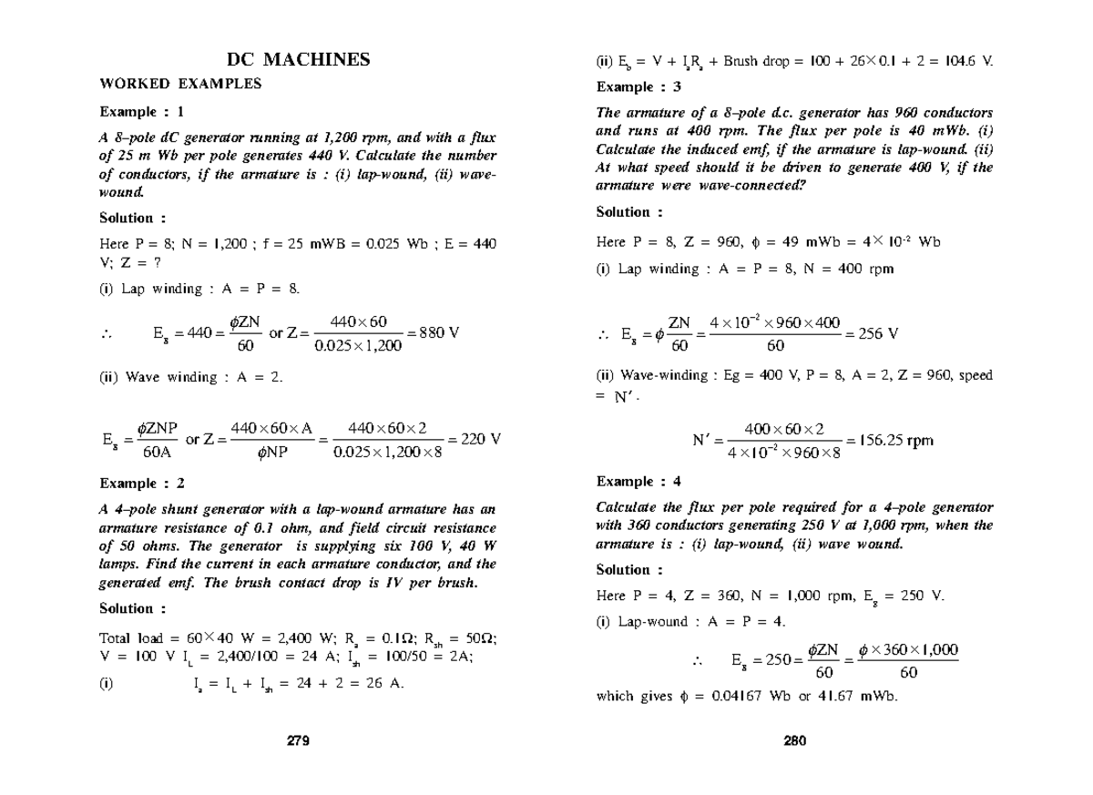 Pdfcoffee - Materials regarding DC Motors - 279 280 DC MACHINES ####### WORKED EXAMPLES ...