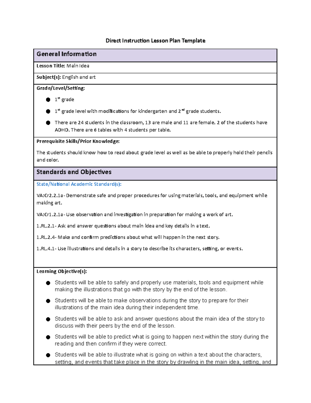 Task 2 Finaldocx - TASK 2 lesson plan - Direct Instruction Lesson Plan ...