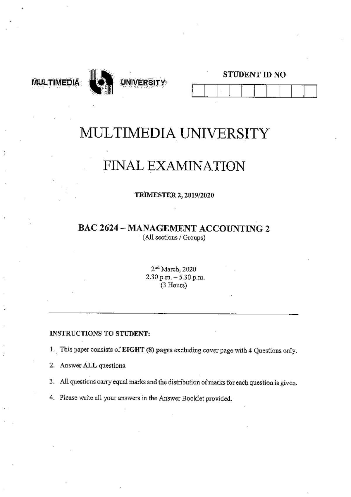 Exam June 2019, questions - Management Accounting 2 - Studocu