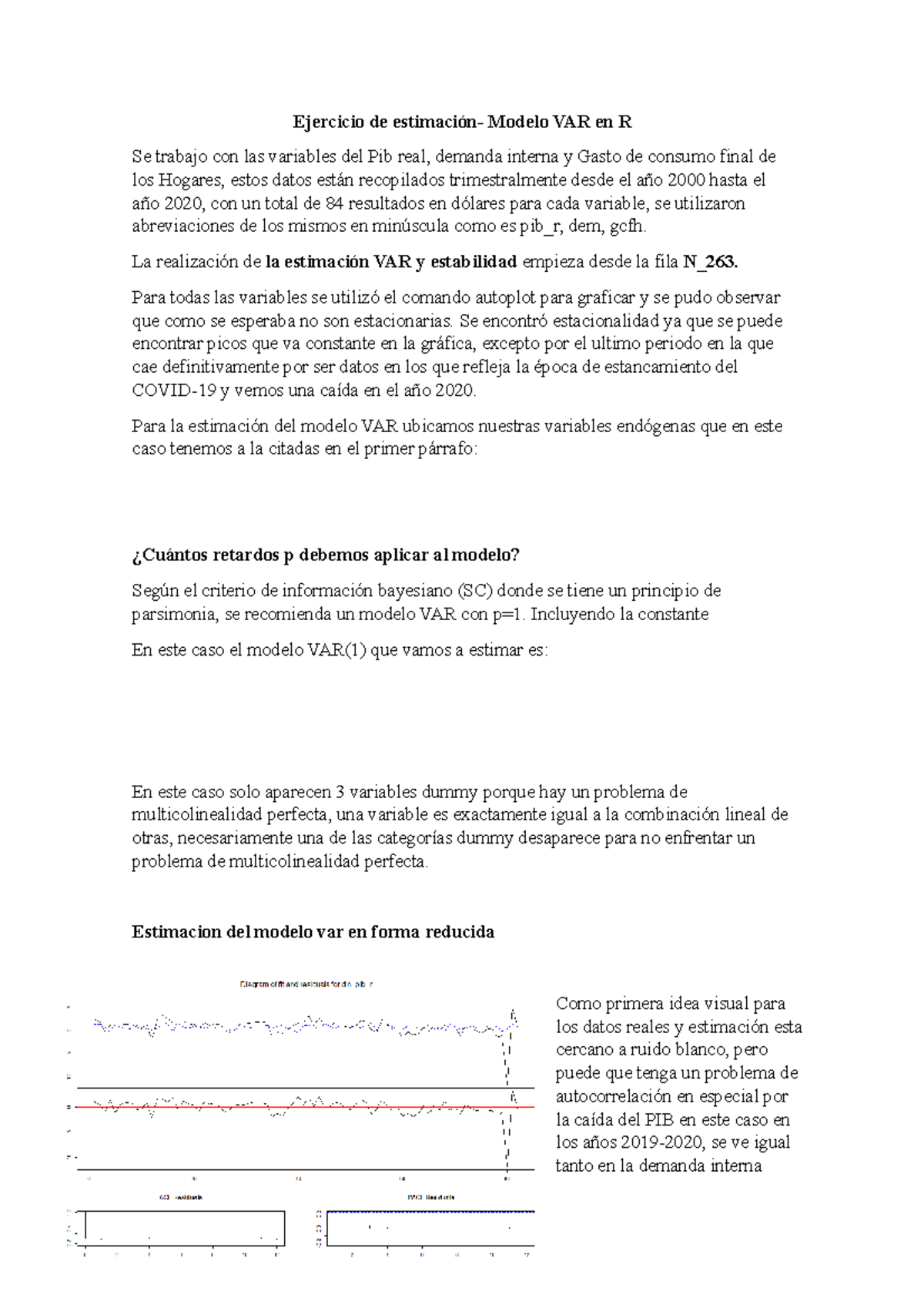 Estimación modelo VAR - Ejercicio de estimación- Modelo VAR en R Se ...