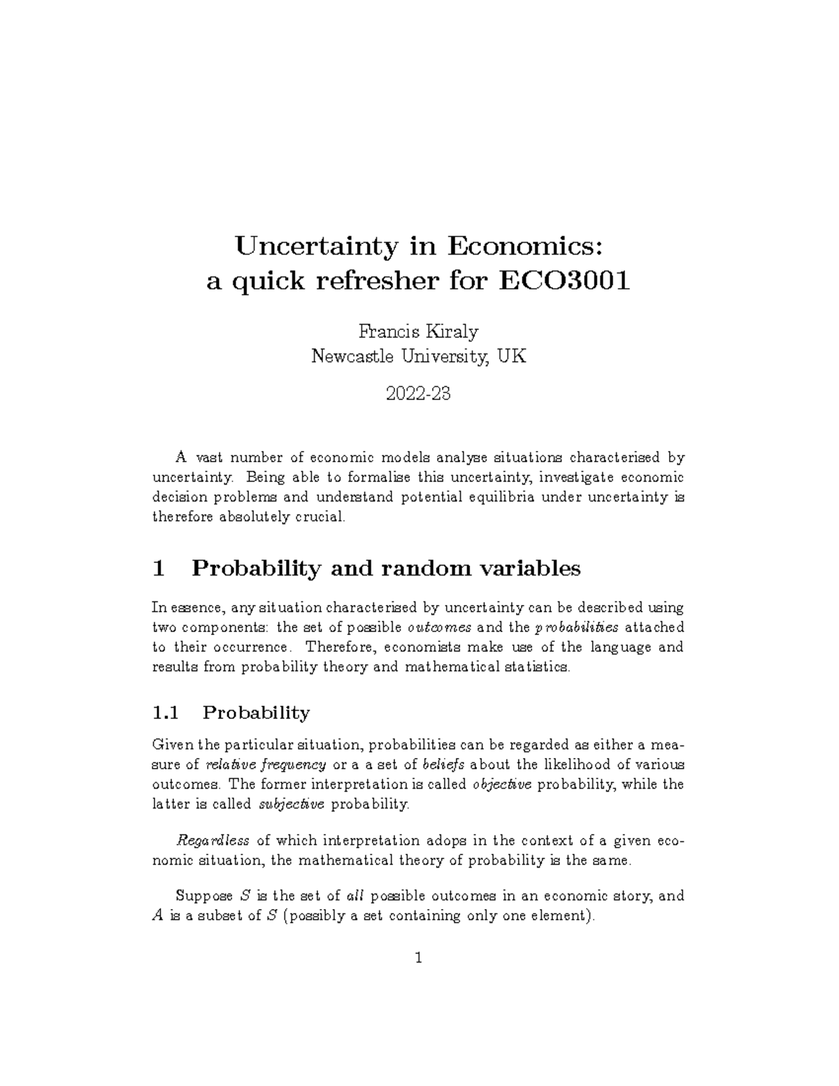 9. Uncertainty in economics - Uncertainty in Economics: a quick ...