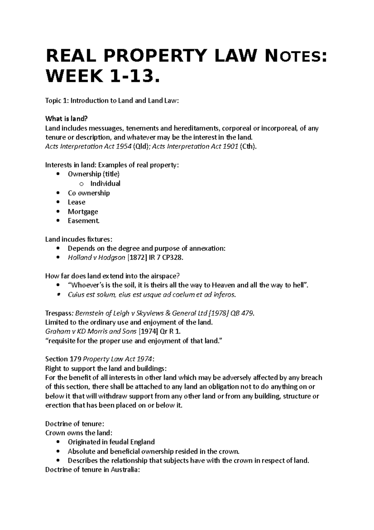 REAL Property LAW Notes - REAL PROPERTY LAW NOTES: WEEK 1-13. Topic 1 ...