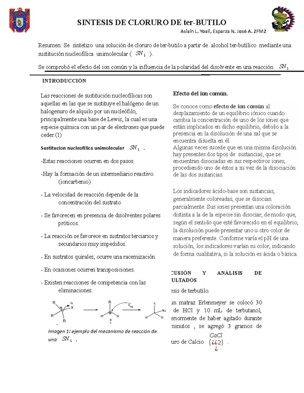 Practica 7 quimica - SINTESIS DE CLORURO DE ter-BUTILO INTRODUCCIÓN ...