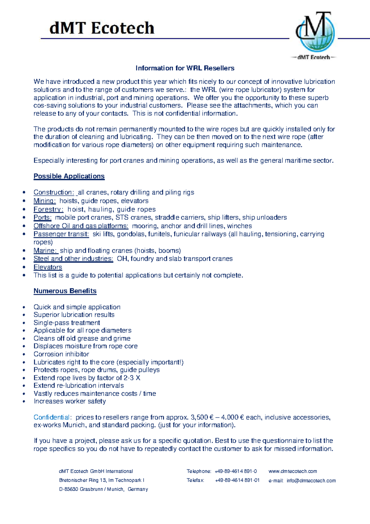 Info for WRL Resellers - TVU onschool - dMT Ecotech GmbH International Telephone: +49-89-4614 ...