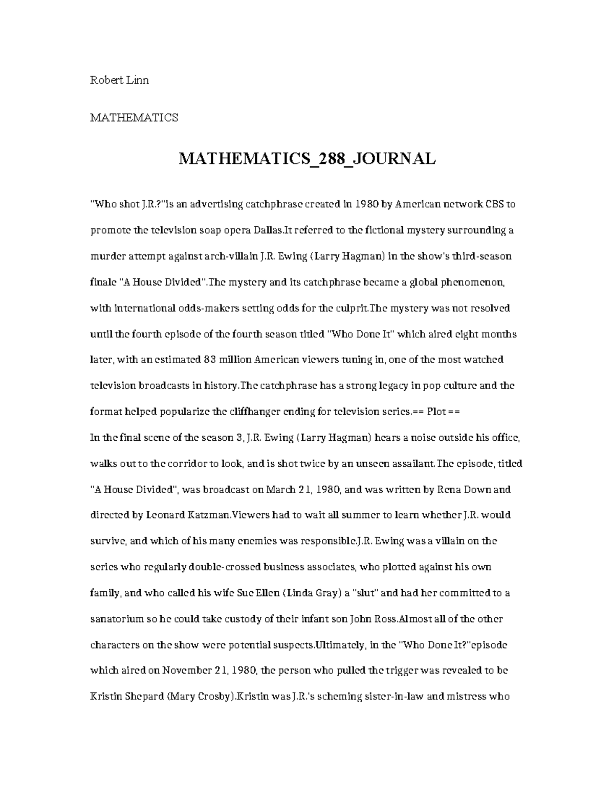 Mathematics 288 Journal - Robert Linn MATHEMATICS MATHEMATICS_288 ...