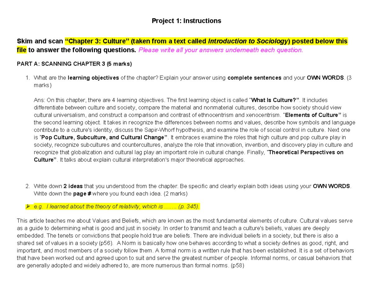 Project 1 Culture Spring 2023 - Project 1: Instructions Skim and scan ...
