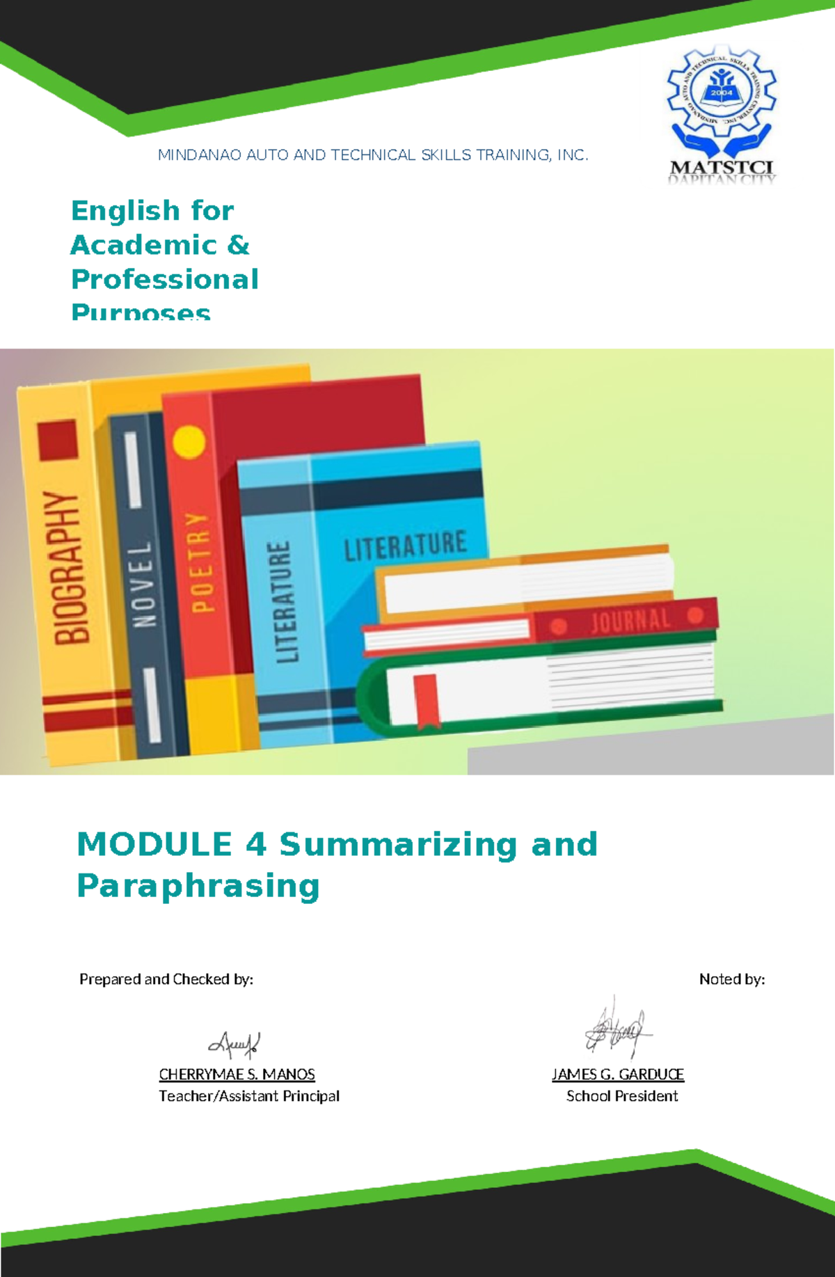 EAPP Module 4 KXI - Prepared and Checked by: Noted by: CHERRYMAE S ...