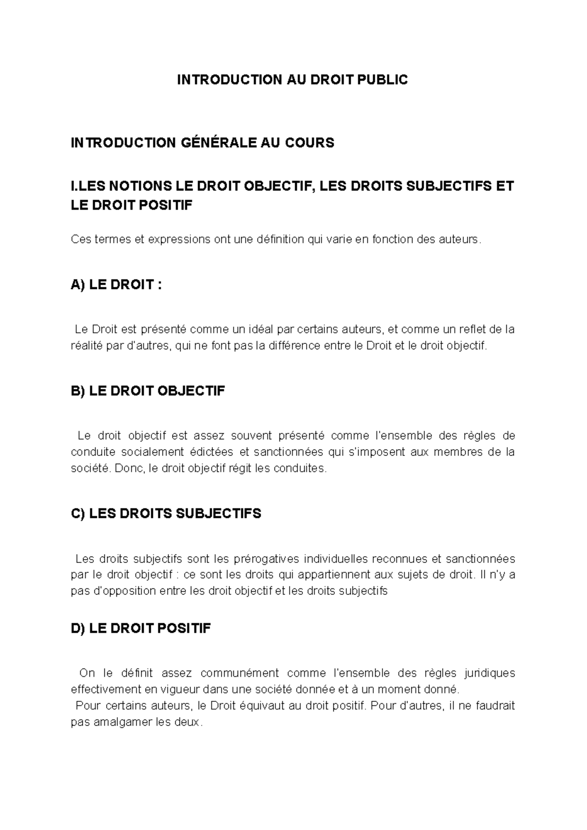 Introduction au Droit Public - INTRODUCTION AU DROIT PUBLIC INTRODUCTION GÉNÉRALE AU COURS I ...