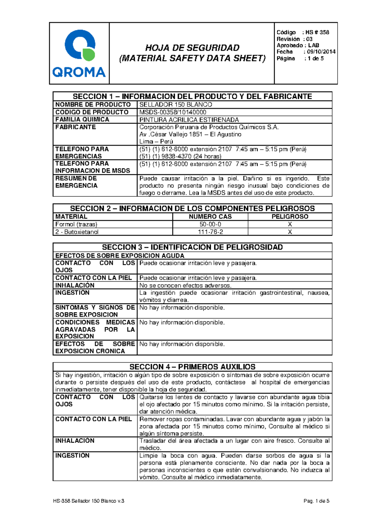 2020-07-14 1594748165 Sellador HS - HOJA DE SEGURIDAD (MATERIAL SAFETY ...