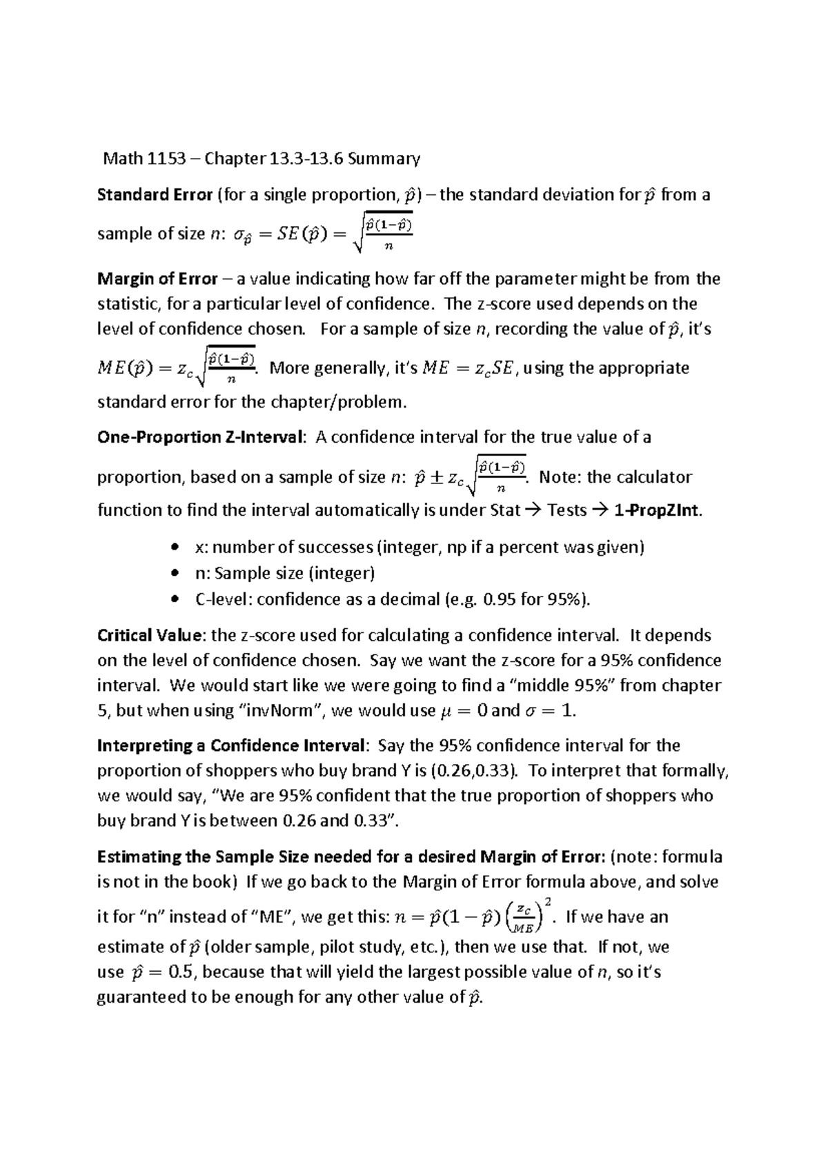 1153 Chapter 13.3+ Summary - Math 1153 – Chapter 13.3-13 Summary ...