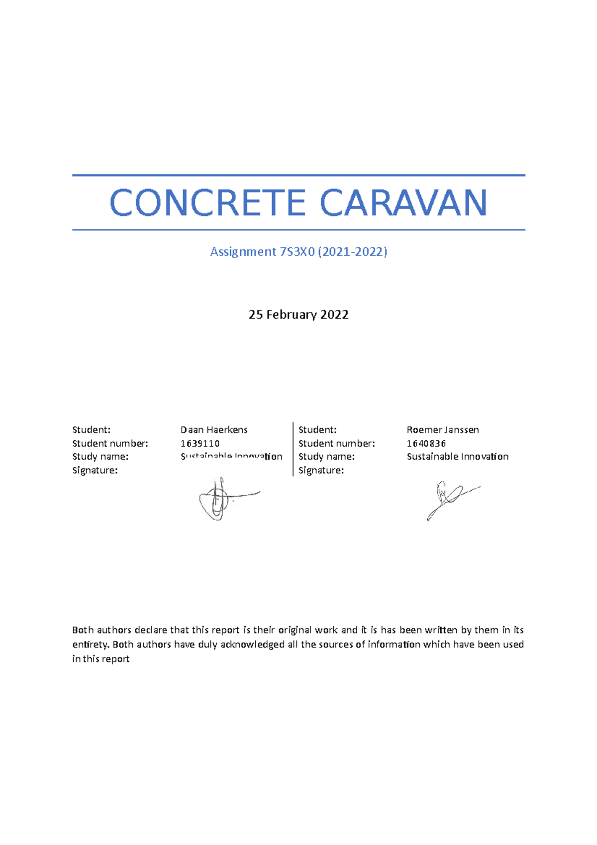 Concrete Caravan assignment - CONCRETE CARAVAN Assignment 7S3X0 25 ...