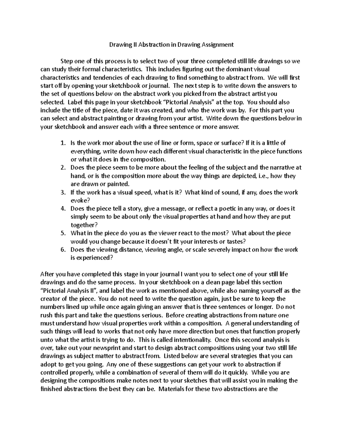 Abstraction in Drawing Assignment - This includes figuring out the ...