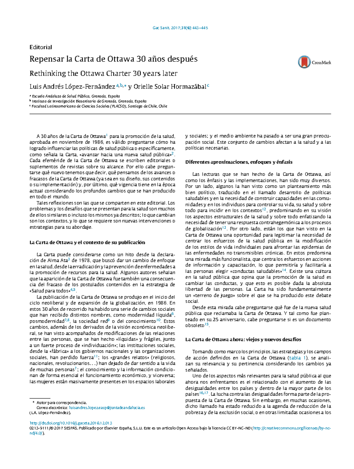 Cartha DE Otawa - Into - Gac Sanit. 2017;31(6):443– Editorial Repensar ...
