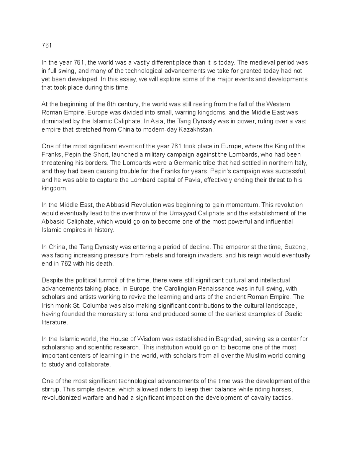 703 (48) - Facts - 761 In the year 761, the world was a vastly ...