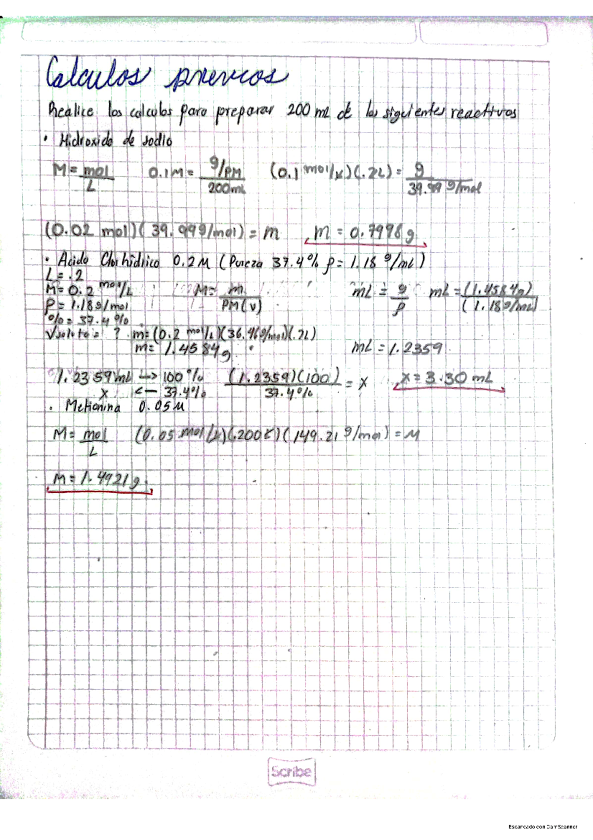 Cálculos previos práctica 2 - Bioquímica - Studocu
