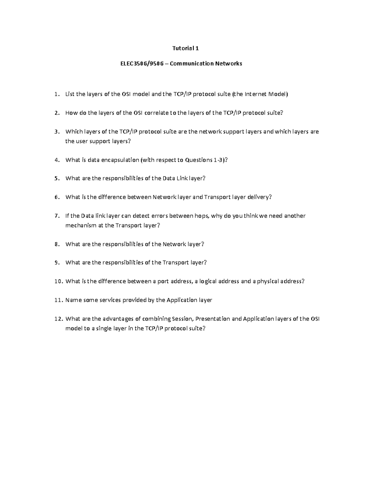 Tutorial 1 Questions - ELEC3506 - USyd - Studocu