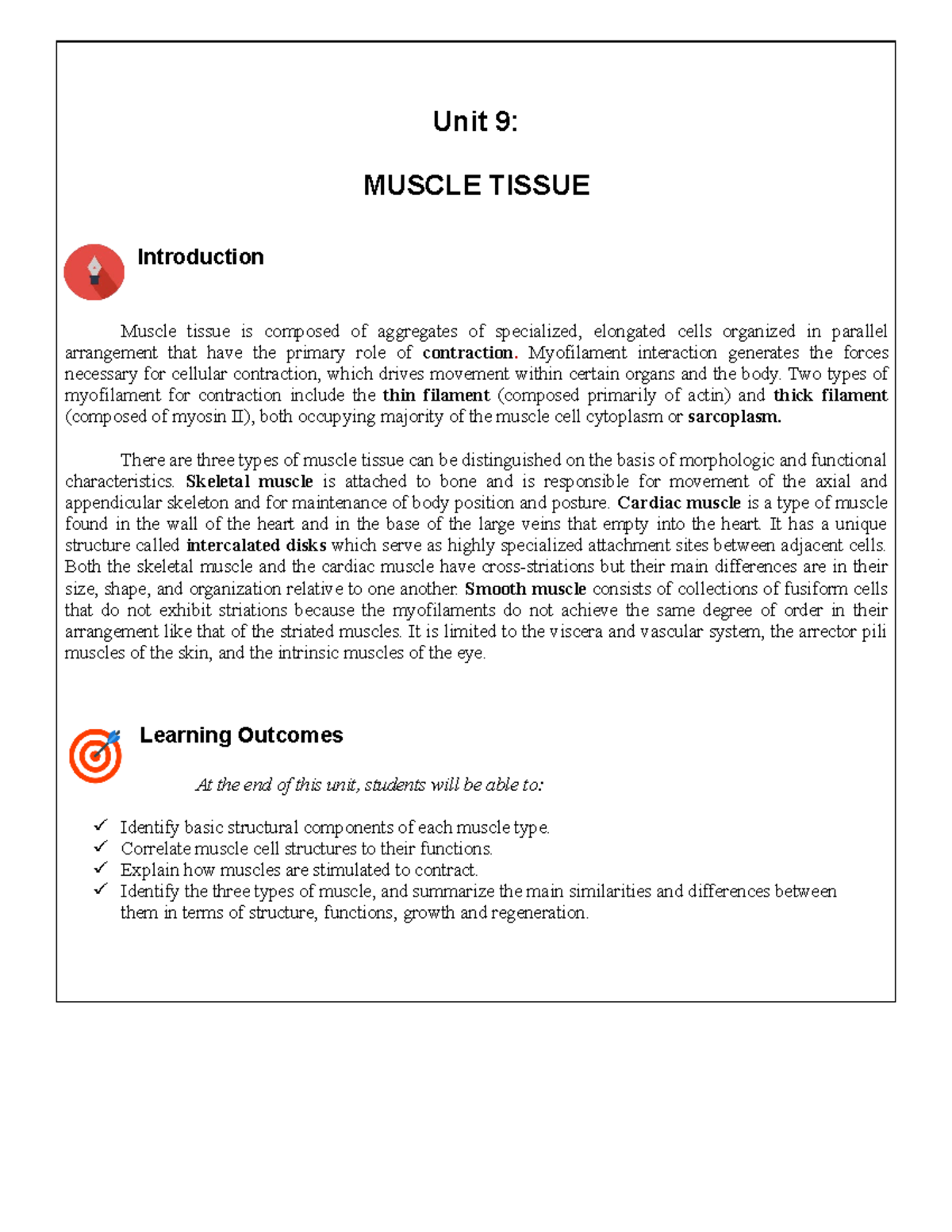 Muscle Tissue- Module (2) - Unit 9: MUSCLE TISSUE Introduction Muscle ...