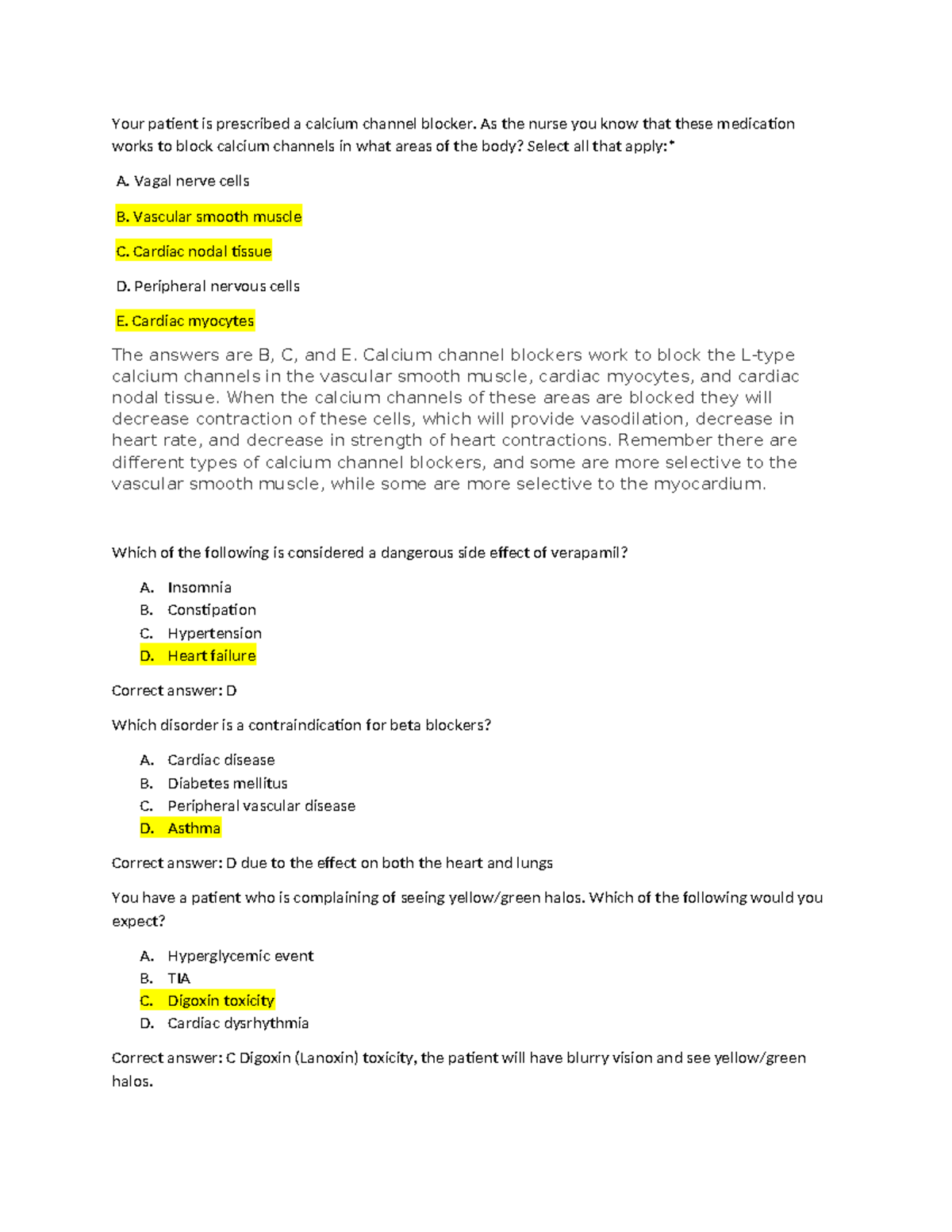 Cardiovascular practice questions with answers - Your patient is ...