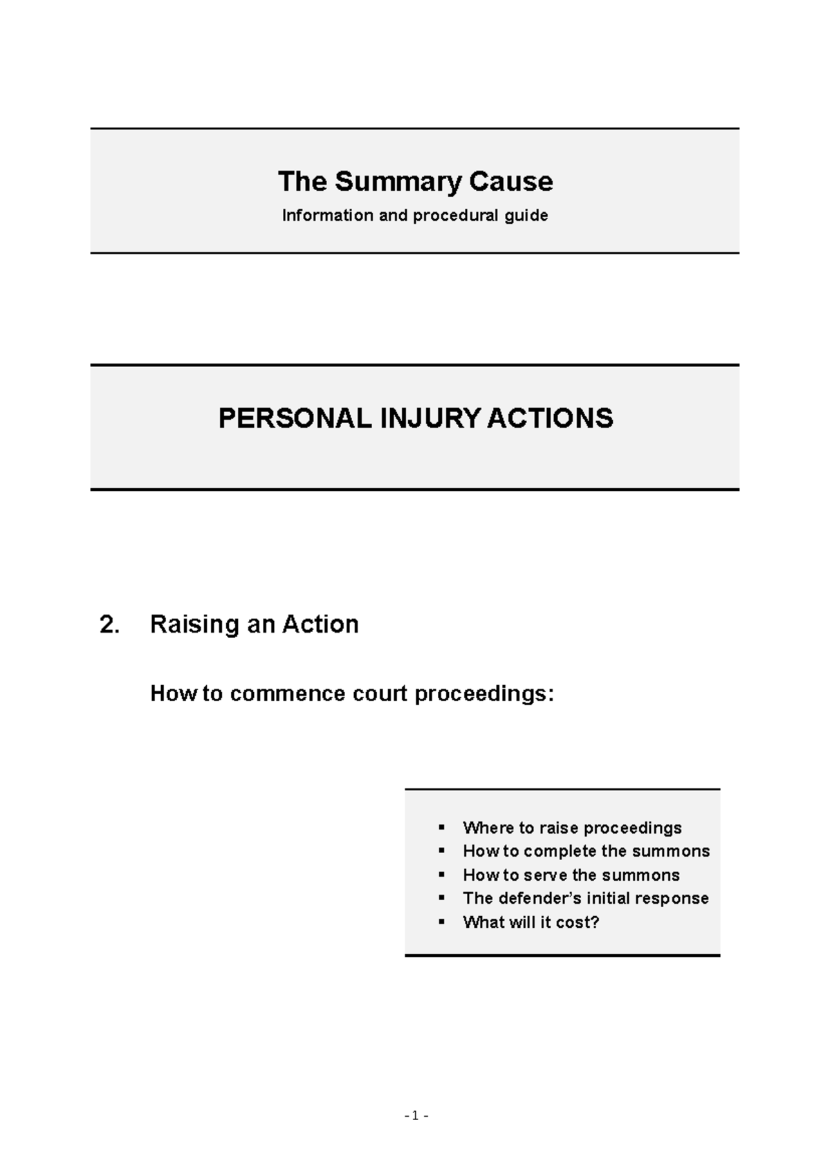 2 raising an action personal injury action - The Summary Cause ...