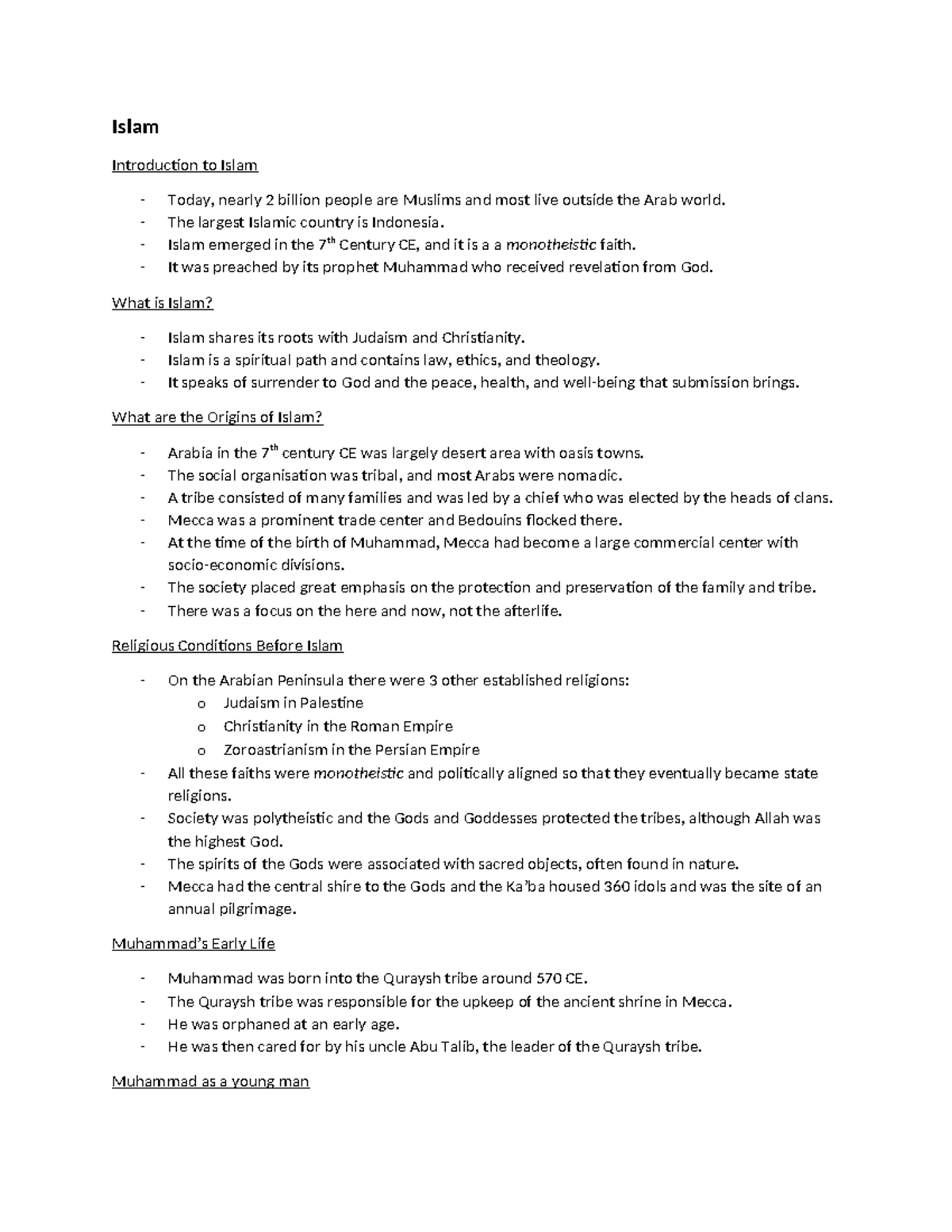 Islam Notes - Y11 SOR II - Islam Introduction to Islam - Today, nearly ...