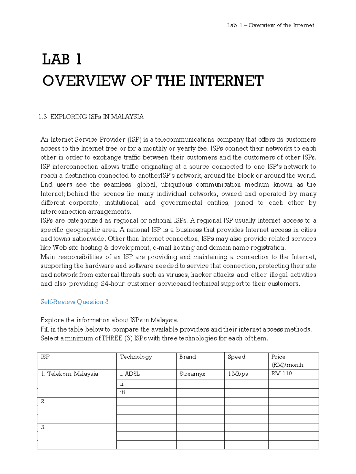 Lab 1 Overview of the Internet 2022 - Lab 1 – Overview of the Internet L AB 1 OVERVI EW OF THE I ...