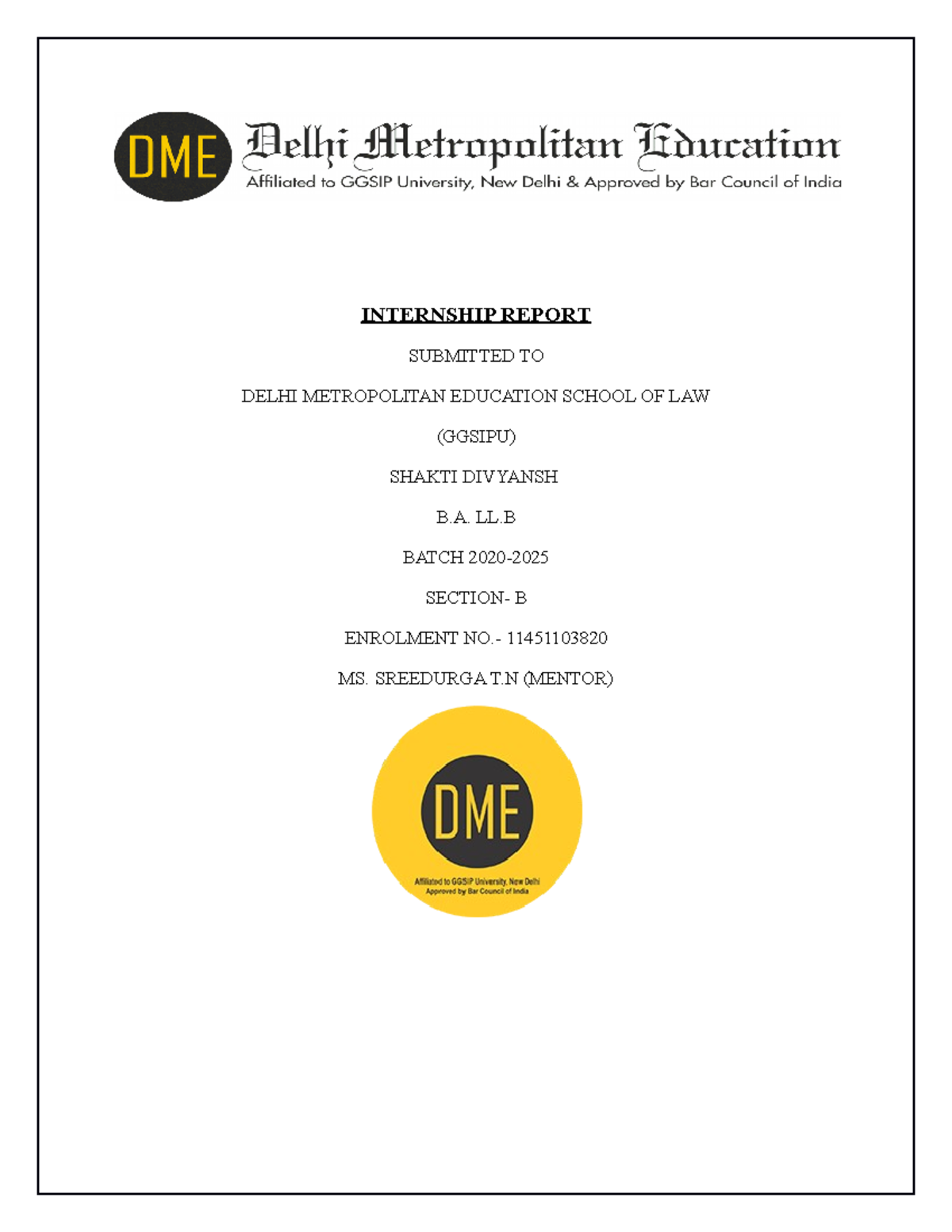 Internship Report - INTERNSHIP REPORT SUBMITTED TO DELHI METROPOLITAN ...