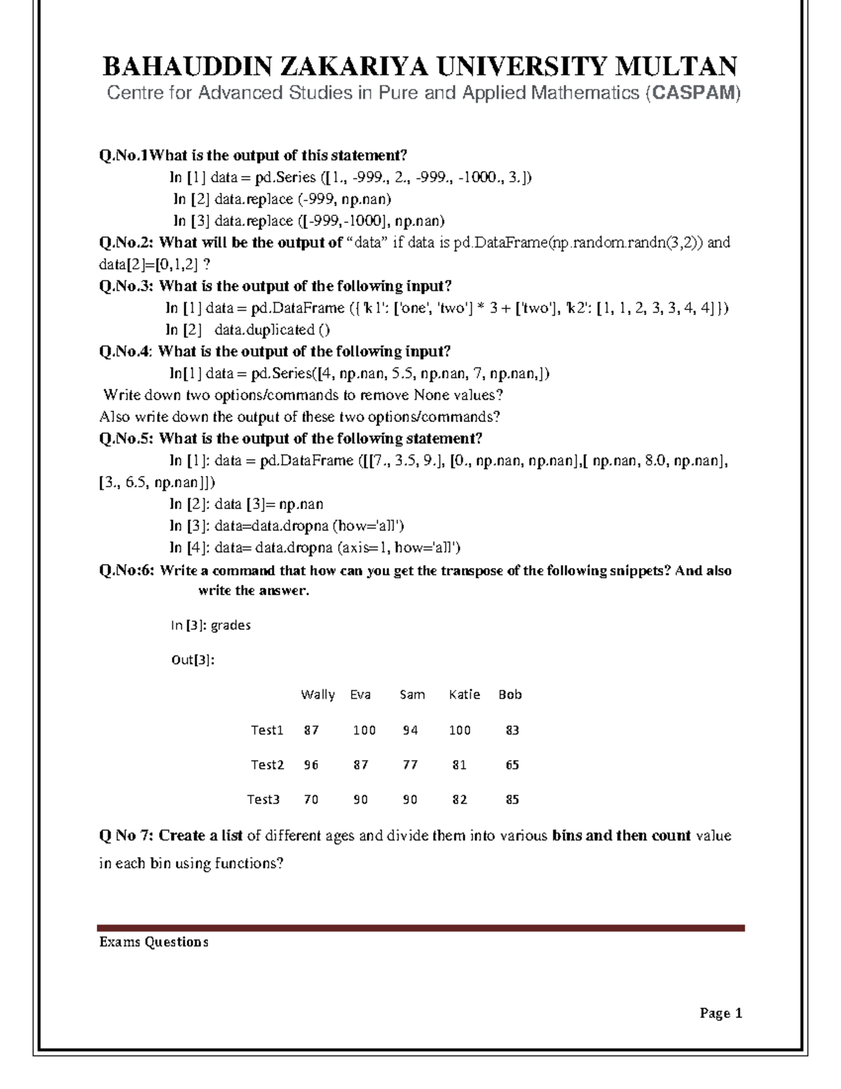 Exams Questions 16-10-2022 - Centre for Advanced Studies in Pure and ...