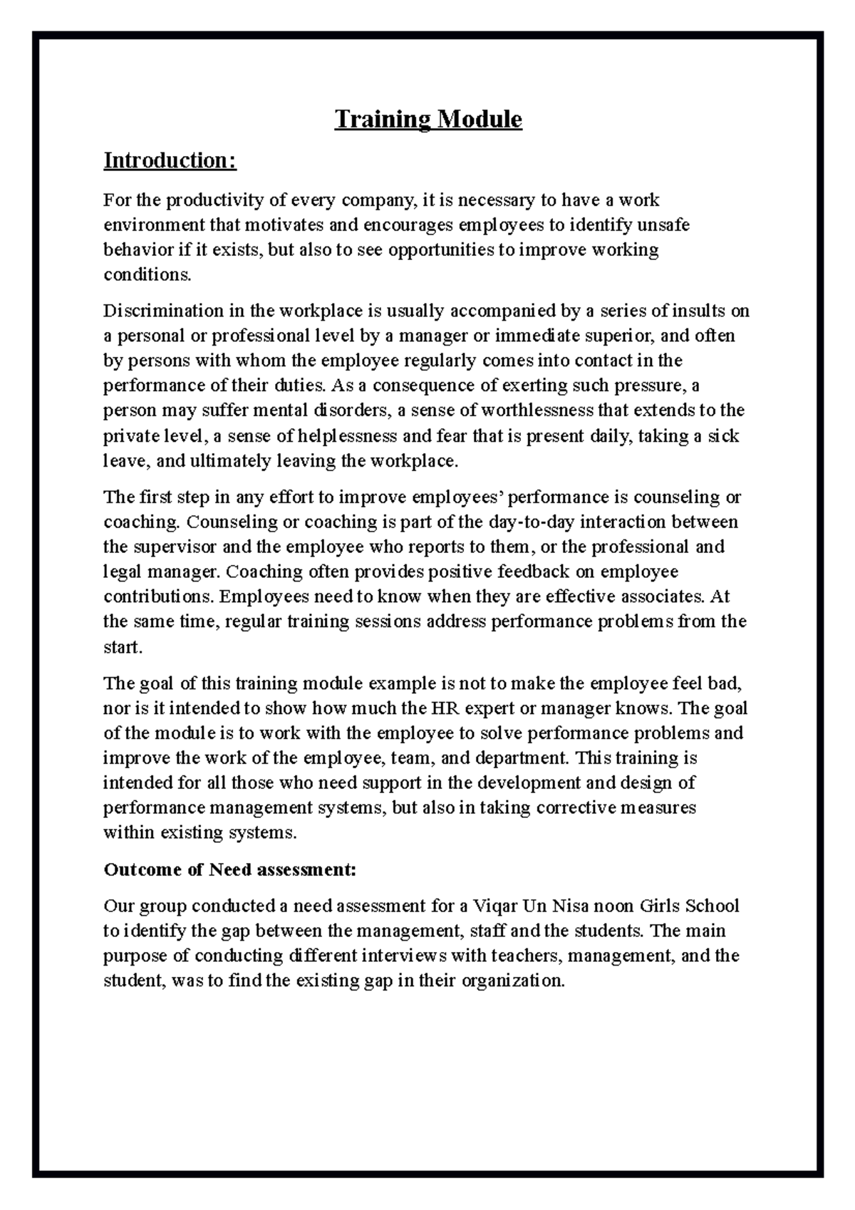 Training Module - Training Module Introduction: For the productivity of ...