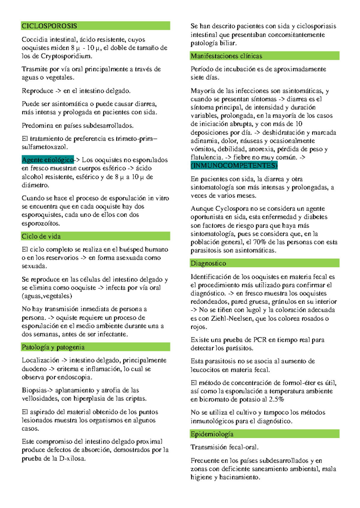 Ciclosporosis , Isosporiasis - CICLOSPOROSIS Coccidia intestinal, ácido ...