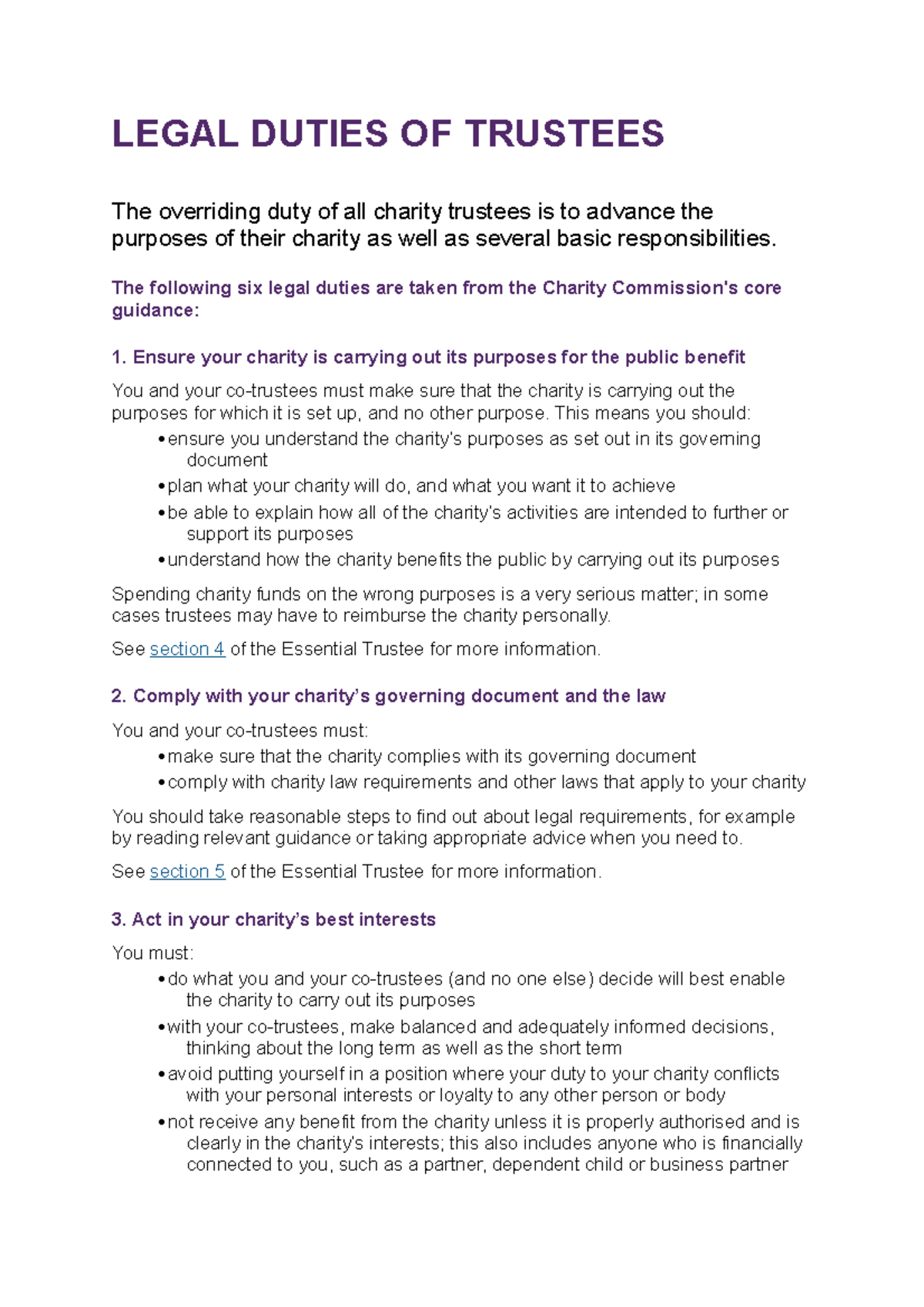 Legal Duties OF Trustees - LEGAL DUTIES OF TRUSTEES The overriding duty ...