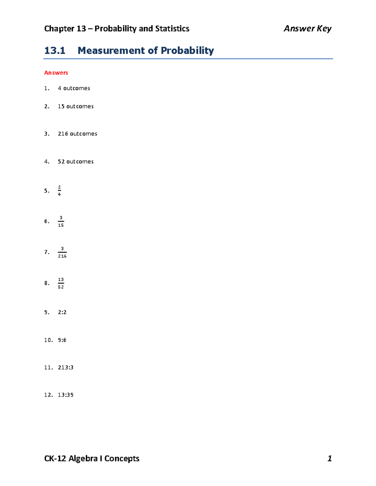 Answer Key CK-12 Chapter 13 Algebra I Concepts - 13 Measurement of ...