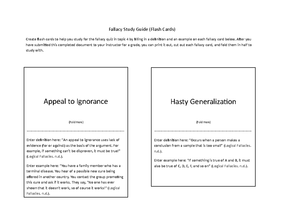 PHI105.T3 Fallacy Study Guide Holly V - Fallacy Study Guide (Flash ...