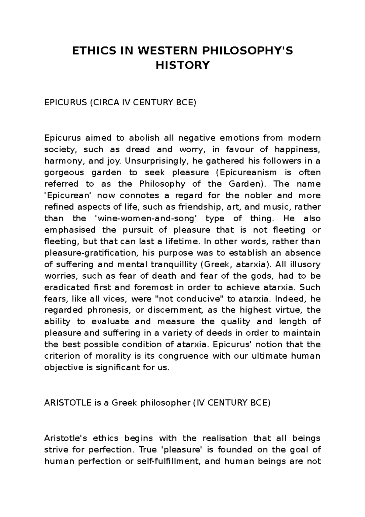 Ethics IN Western Philosophy - ETHICS IN WESTERN PHILOSOPHY'S HISTORY ...