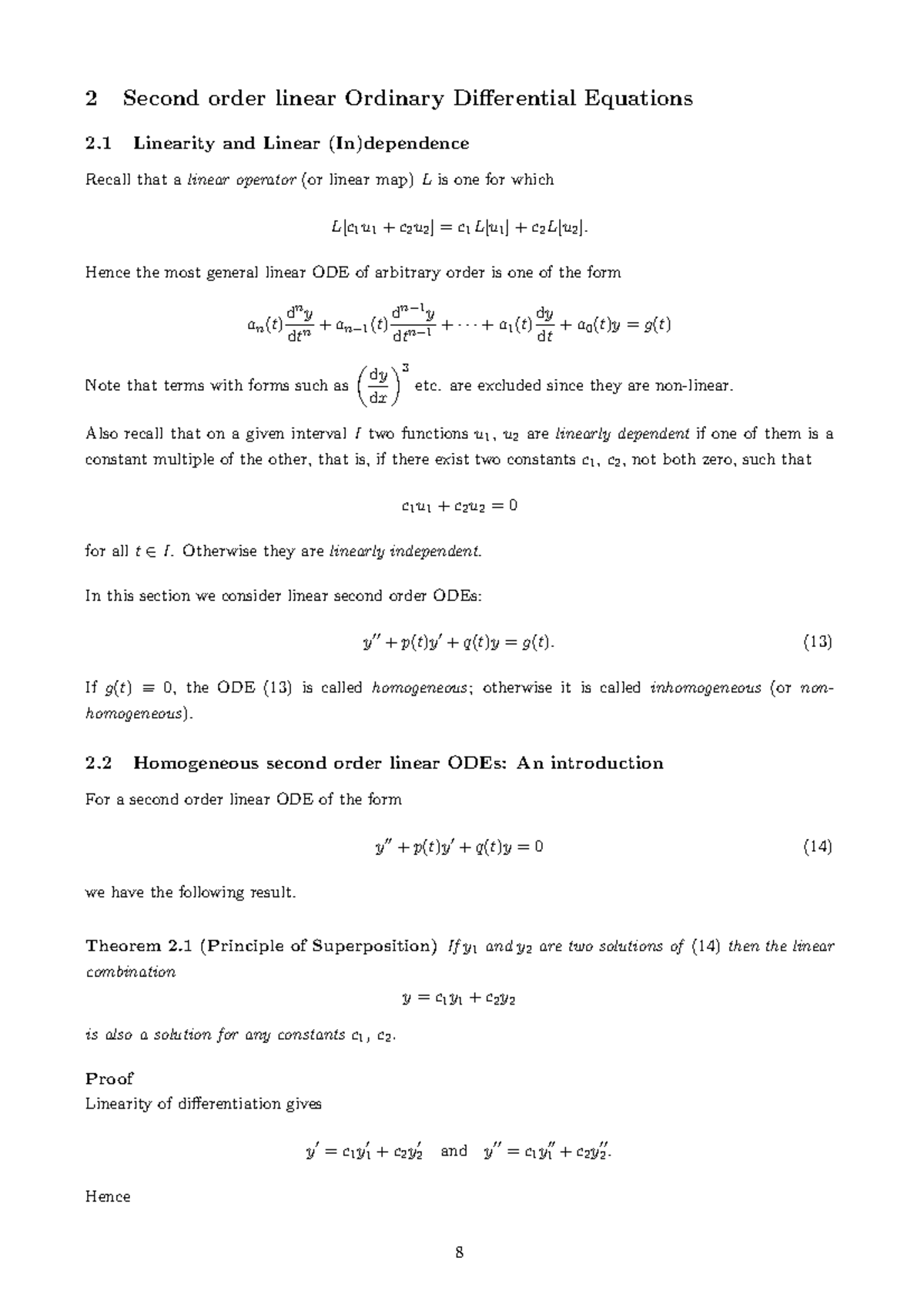 2 Second Orderlinear Odes Sections 2 2 Second Order Linear Ordinary Differential Equations 2