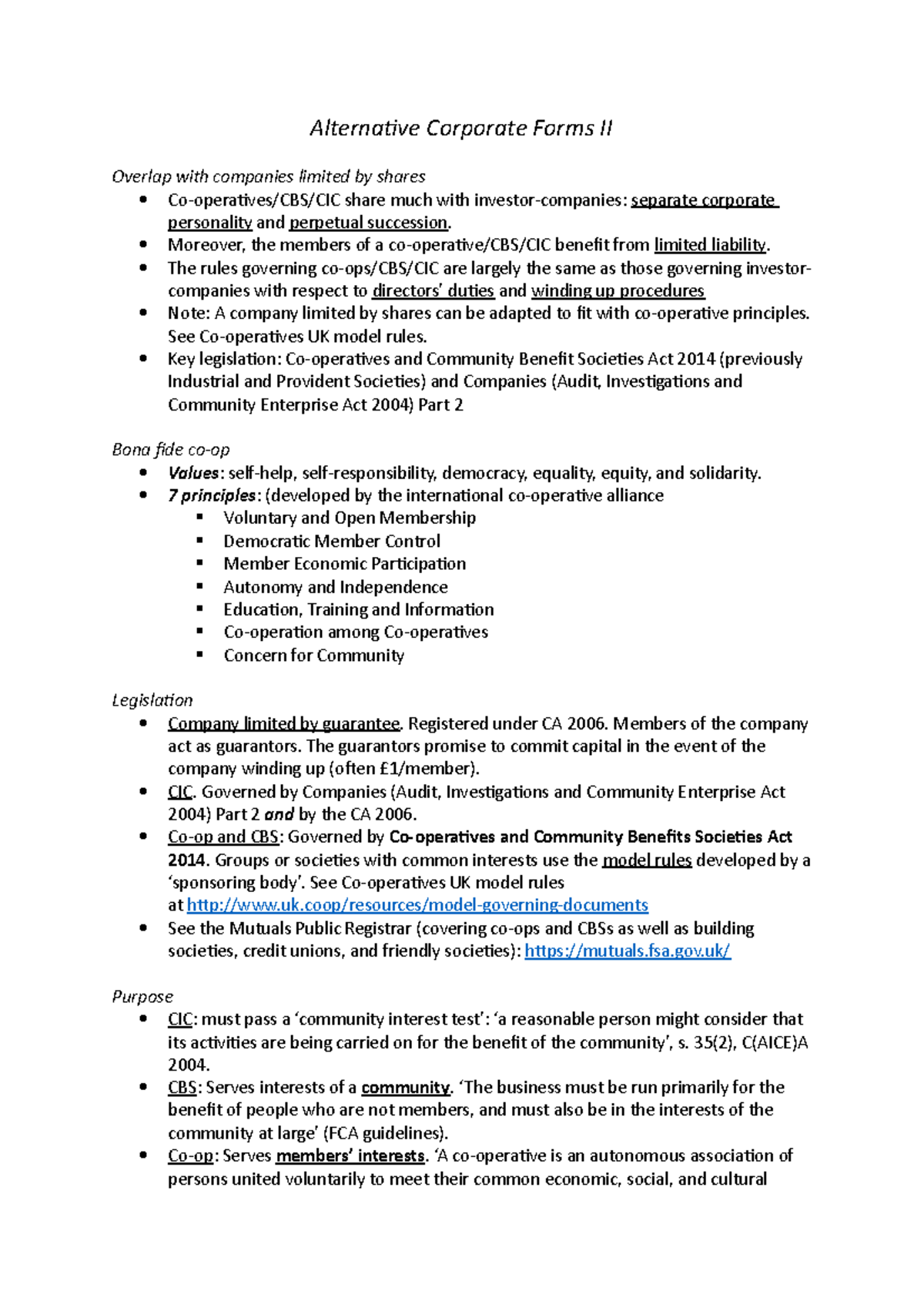 Alternative Corporate Forms II - Alternative Corporate Forms II Overlap ...