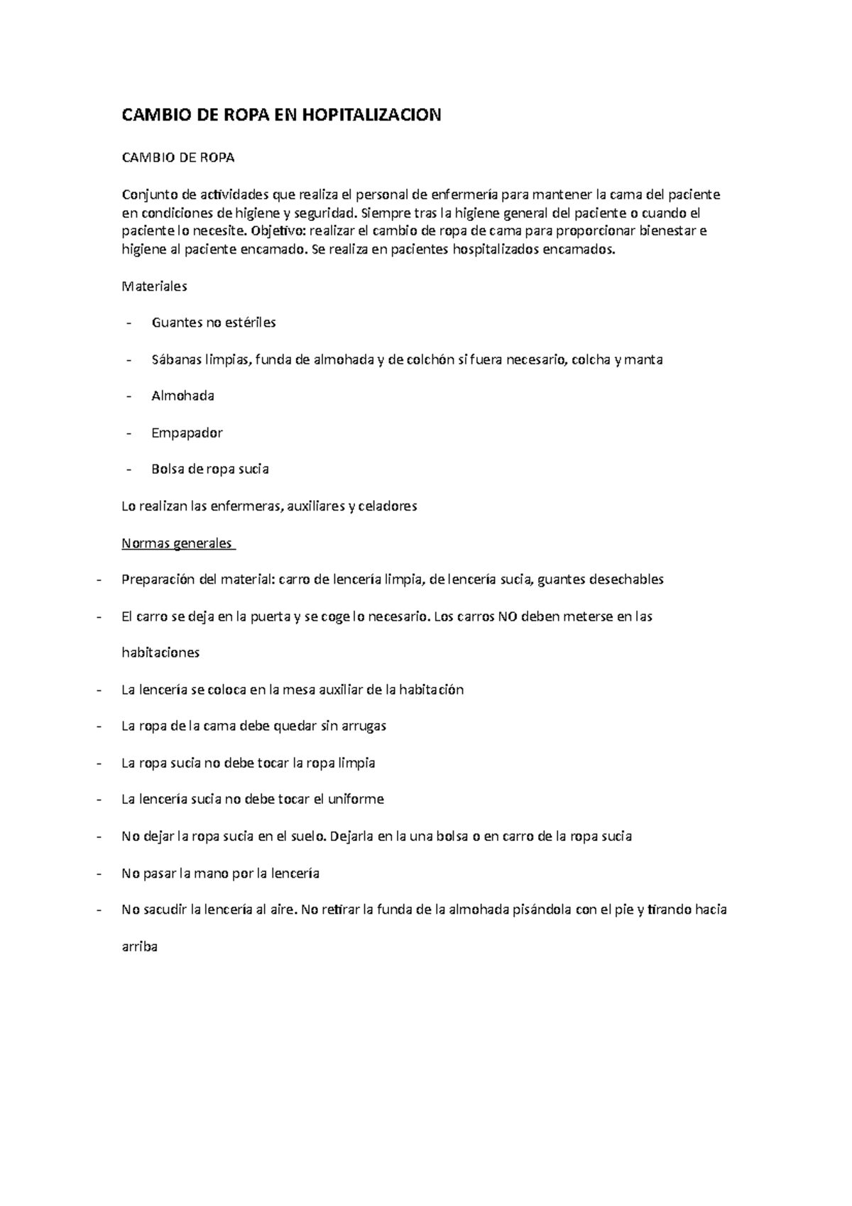 Cambio DE ROPA EN Hopitalizacion - CAMBIO DE ROPA EN HOPITALIZACION ...