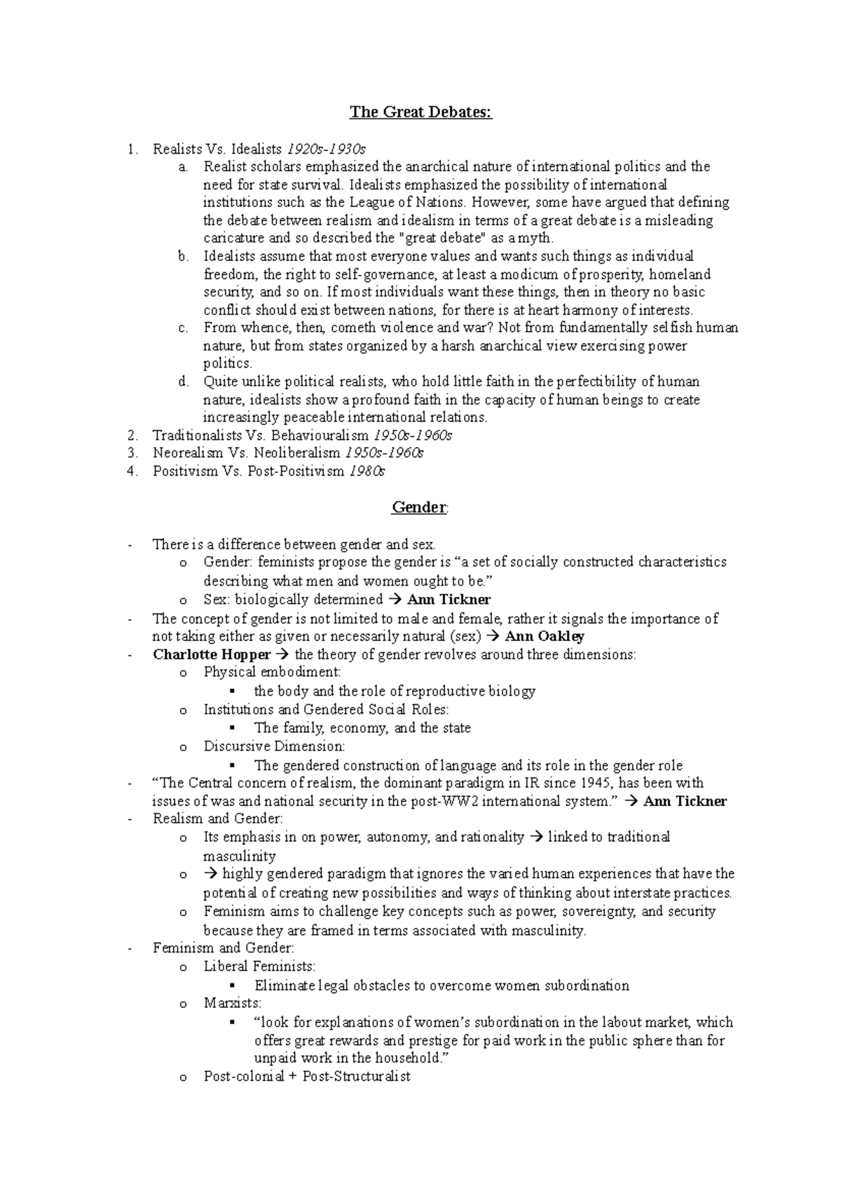 The Great Debates - The Great Debates: Realists Vs. Idealists 1920s ...