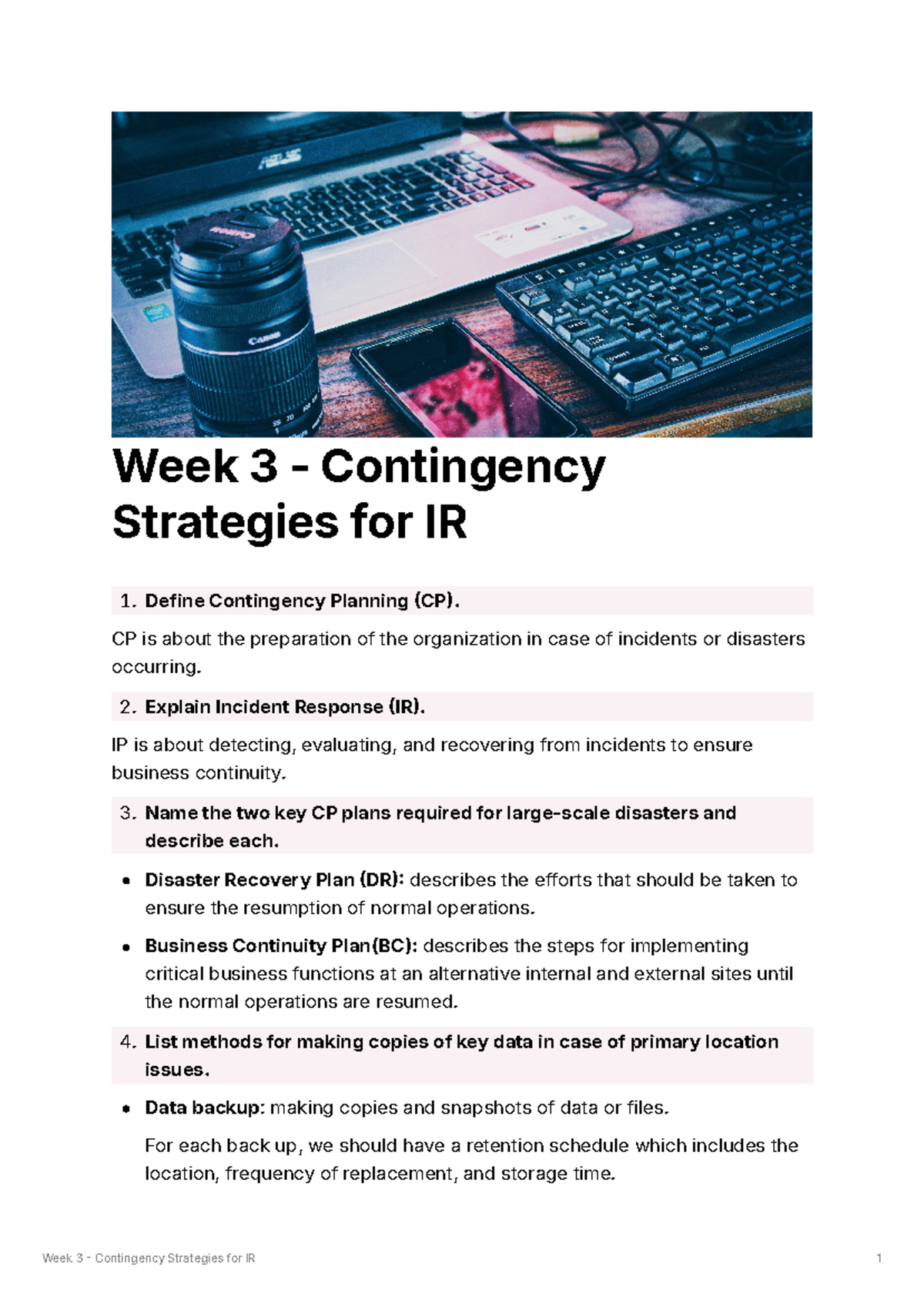 Week 3 - Contingency Strategies for IR - Week 3 - Contingency ...