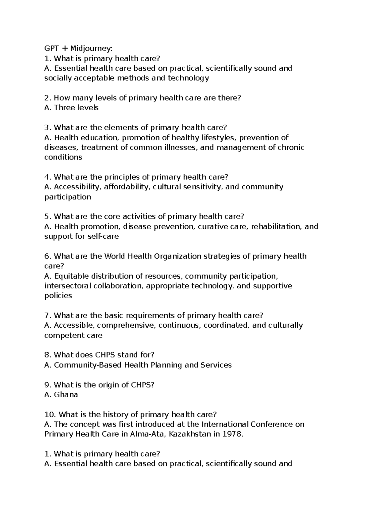 Primary health care questions - GPT + Midjourney: What is primary ...
