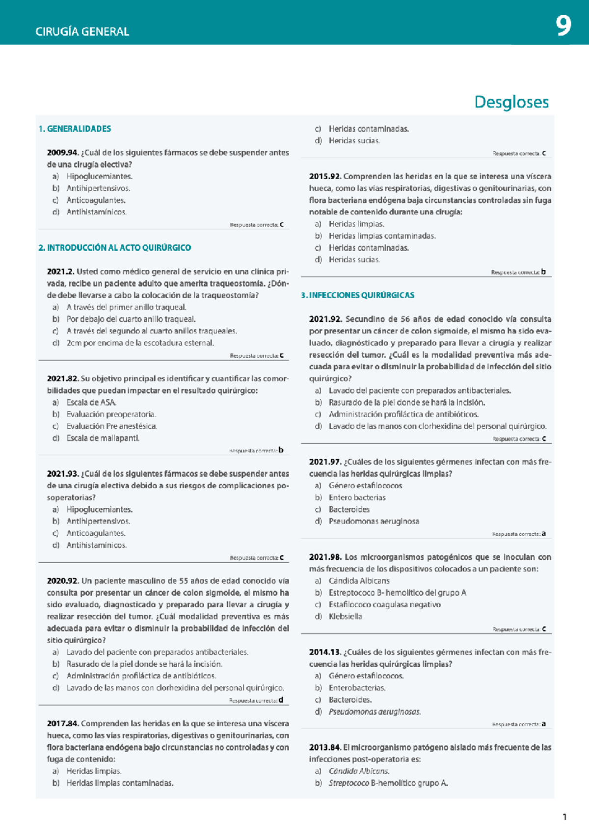 Desglose Cirugia + Comentarios - CIRUGÍA GENERAL 9 Desgloses 1 ...