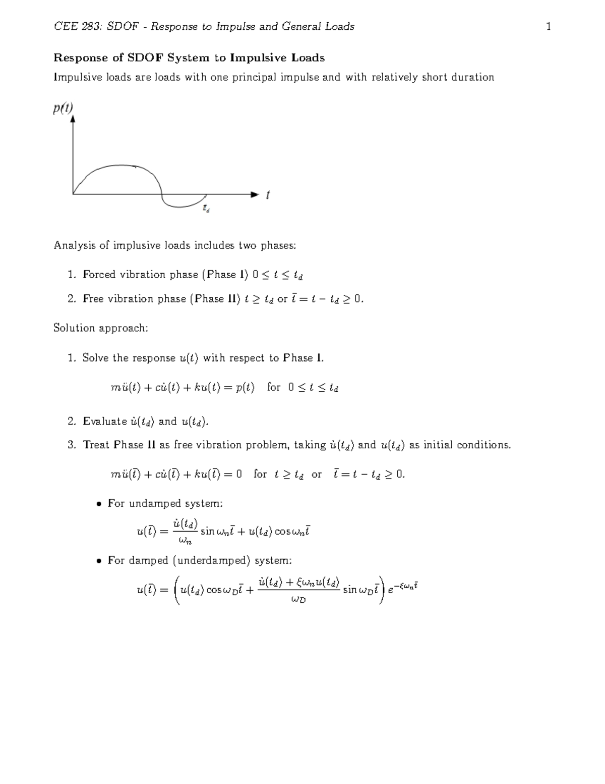 Note 06 SDOF - Response to Impulse and General Loads - CEE 283: SDOF ...