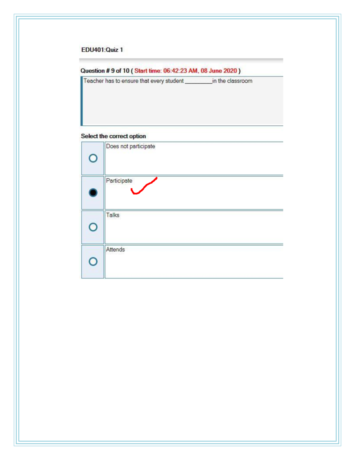 EDU401 Quiz 1-1 - Helping material - Oranizational Behaviour - Studocu