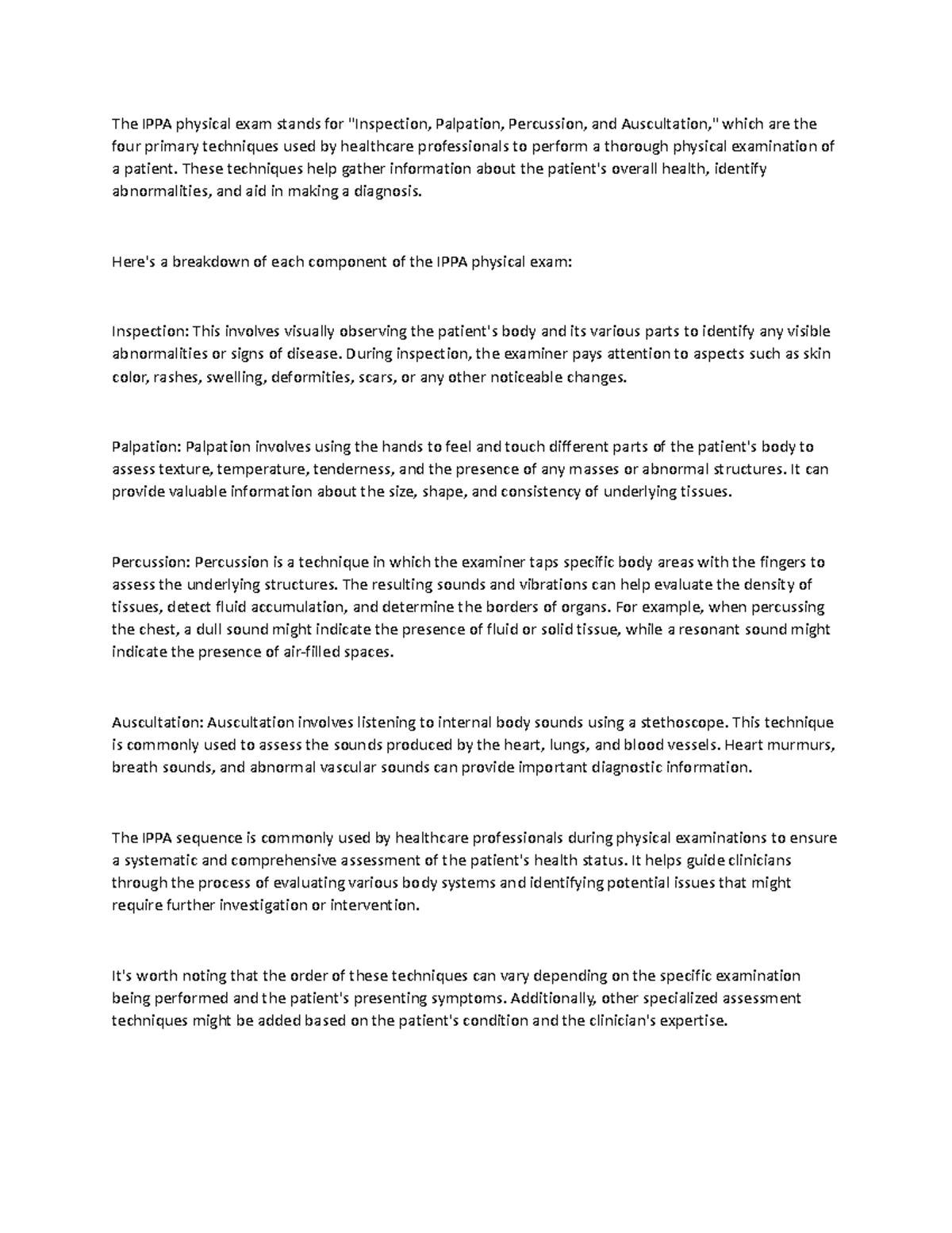 Physical Examination IPPA - Notes - The IPPA physical exam stands for ...