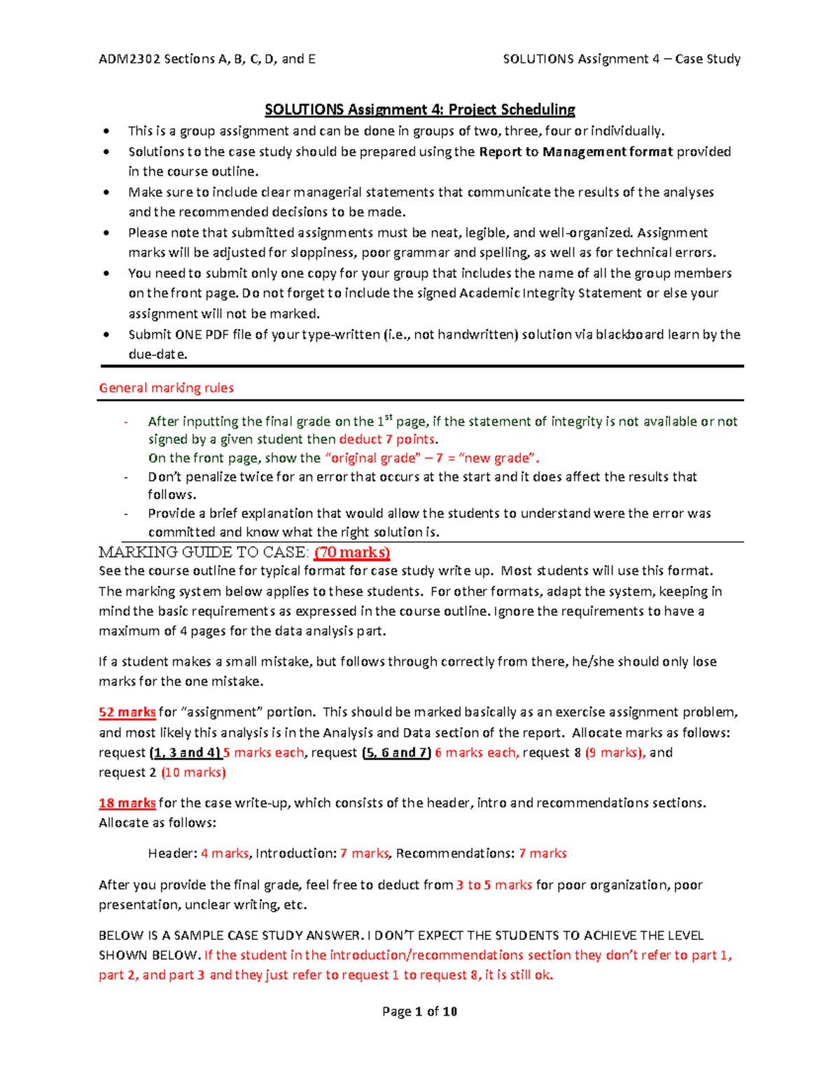 A4 solution - SOLUTIONS Assignment 4: Project Scheduling x This is a ...